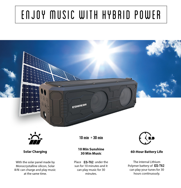 ES-T62 solar bluetooth speaker with 5000mAh battery power bank -solar ...